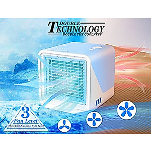 Portable Air Conditioner, 3-IN-Evaporative Air Conditioner in 3 Speed, USB Personal Mini Air Cooler with LED Light for Bedroom, Office, Living Room & More