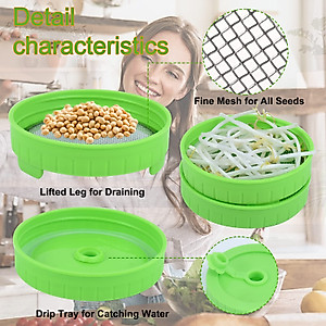 3 Set Sprouting Lids- Mason Jar Strainer Lid Sprout Maker Lids with Stainless Steel Screen Germination Kit Seed Sprout Jar Lids with Drip Tray for Regular Wide Mouth Mason Jars（Bottle Not Include)