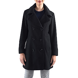 Alpine Swiss Norah Women’s Wool Blend Peacoat Runs Large – Double-Breasted Jacket with Flattering Fit Black XL
