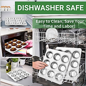 Herogo 2 Pack Stainless Steel Muffin Pan Tin for Baking, 9-Cup Metal Nonstick Cupcake Molds Tray Set for Making Egg Muffin, Mini Brownie, Easy to Clean & Quick Release, Oven & Dishwasher Safe