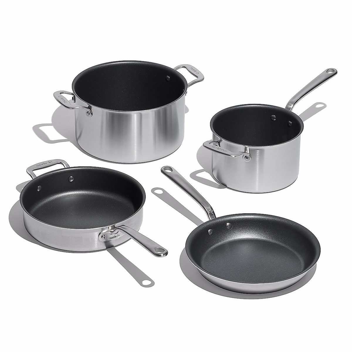 Made In Cookware - 7 Piece Non Stick Pot and Pan Set (Graphite) - 5 Ply Stainless Clad - Includes Stock Pot, Saute Pan, Saucepan, and Frying Pan - Professional Cookware - Crafted in Italy