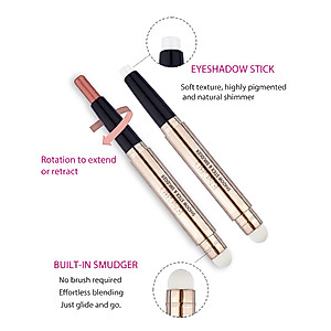 Enfuntins 3 Pcs Eyeshadow Stick Makeup Cosmetics Eye Brightener Stick Waterproof Eyeshadow Crayon Pencil with Soft Smudger, Glitter Shimmer Eye Shadow Pen Sets for Eye Makeup (#1#2#3)