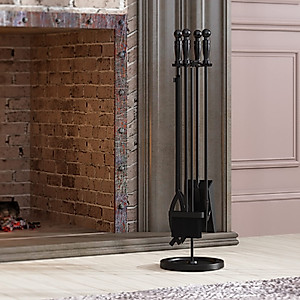 FireBeauty Fireplace Tools Set 5 Pieces Wrought Iron Fire Place Pit Poker Holder 31" H (Black)