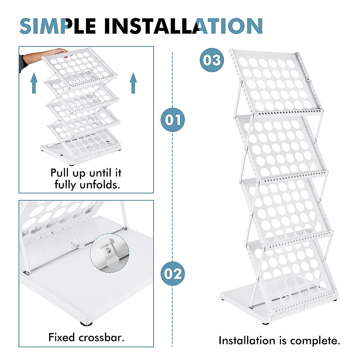 Meticuloso Foldable Magazine Rack Literature Rack Brochure Display Stand for Office Trade Show Exhibitions Retail Store（Whiite）