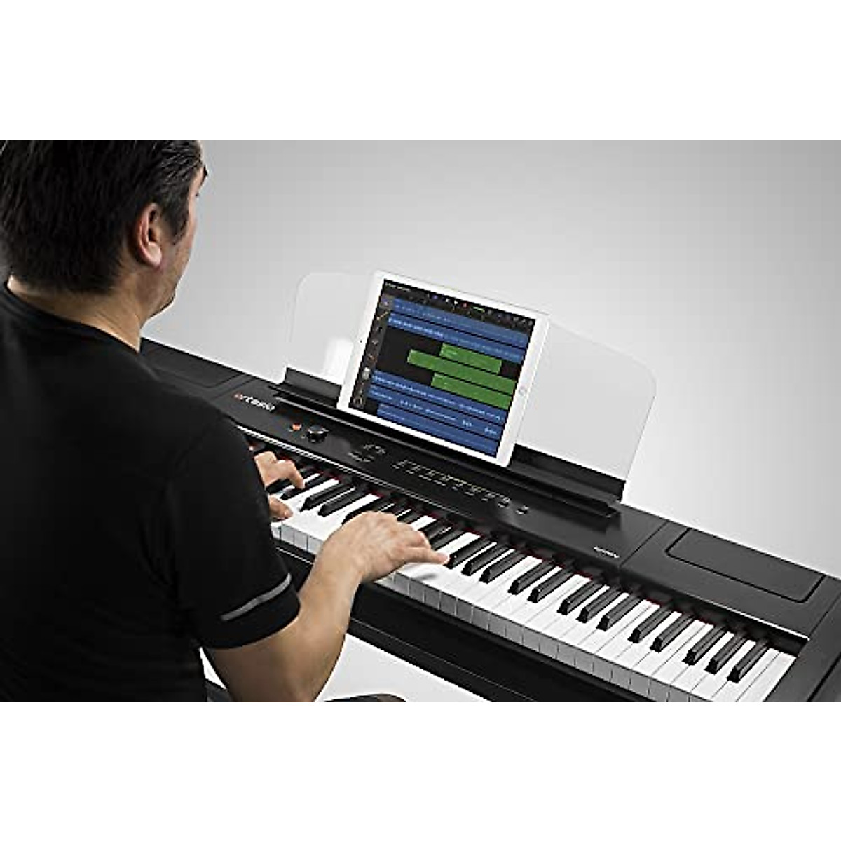 Artesia Harmony 88 Weighted Key Digital Piano - Black with Matching Furniture Stand and Three Pedal Board, includes Two Months of TakeLessons Online Lessons