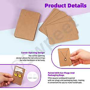 Swpeet 300Pcs Cowhide Color Earring Display Cards Assorment Kit, 100Pcs 3.5 x 2.4 Inches Square Earring Holder Cards with Silicone Earring Backs and Self-Seal Bags for Earrings Necklace Jewelry