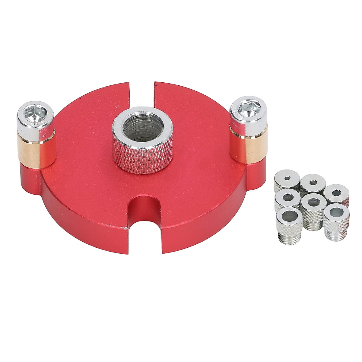 Self Center Dowel Jig, Aluminum Alloy Hole Puncher Locator Precise Positioning Dowel Drill Guide with 8 Drill Bushings Dowel Jig Kit for Woodworking