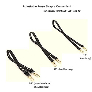 Adjustable PU Leather Purse Handle Shoulder Crossbody Strap for Handbag Bucket Bag (Black - Gold)