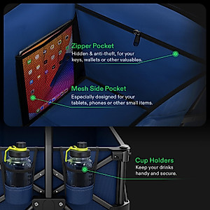 VIVOSUN Collapsible Folding Wagon, Outdoor Utility with Silent All-Terrain Beach Wheels, Adjustable Handle, Cup Holders & Side Pockets, for Camping, Beach, Shopping, Garden, Sports, Picnic, Blue