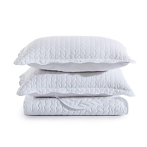 MOONLIGHT20015 Quilt Queen Size (90" x 96") with 2 Pillow Shams (20" x 26"+2") for All Seasons - 3 Pcs Lightweight Bedding Set Reversible Coverlet Embossed Quilted Bedspread (White)