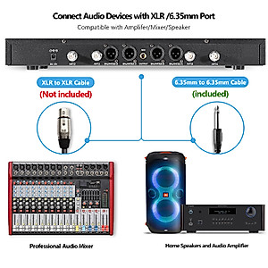 Bietrun 4-Channel Wireless Microphones System with 4 Rechargeable Handheld Mics, UHF Metal Dynamic Cordless Mics for Karaoke, Singing, Church, Family Theater(Auto Connect/295FT Range/Fixed Frequency)