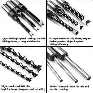 ATOPLEE Square Hole Drill Bits for Wood,3pcs HSS Woodworking Square Mortise Drill Bit,5/16 Inch 3/8 Inch 1/2 Inch (All of Sizes)