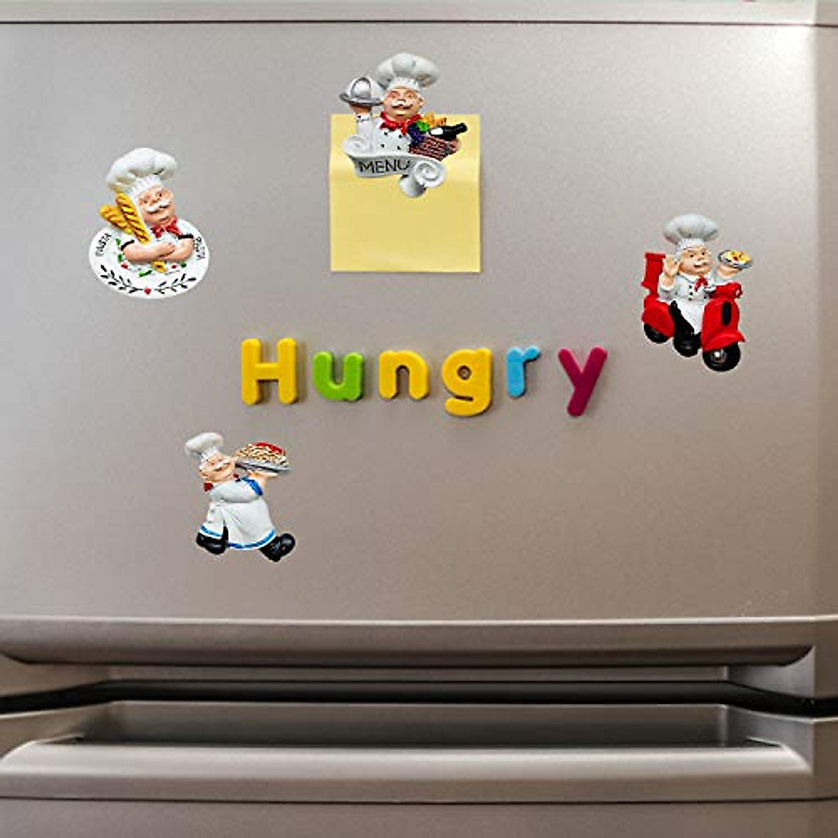 fzbali Italian Fat Chef Fridge Magnets Set of 4, Cute Chef Figurine Statue Decorations for Home Kitchen Restaurant, Funny 3D Resin Baker Refrigerator Decors Accessories