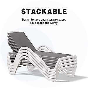 PURPLE LEAF Patio Chaise Lounge Chairs Set of 2 Outdoor Plastic Textilene Lounger 6 Adjustable Positions Sun Bathing Tanning Recliners for Pool Outside Beach in-Pool Lawn Poolside, Grey