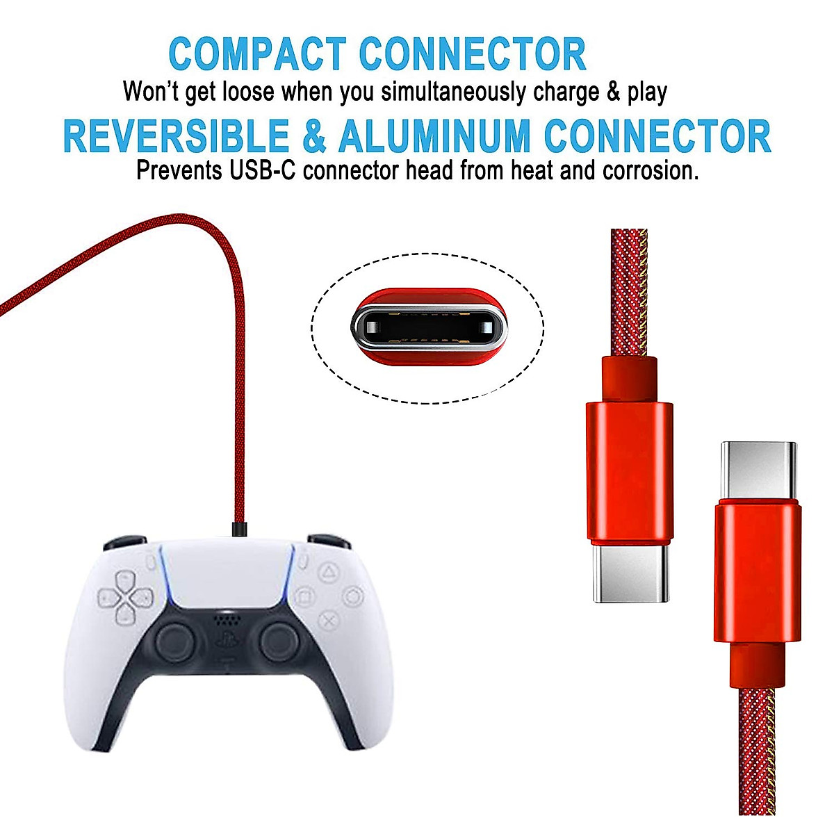 2 Pack 10Feet USB Type C Fast Charging Charger Cable Compatible with Nintendo Switch/Switch Lite, Xbox Series S/Series X Controller PS5 Controller Playstation 5 Charger USB Cable (Black+RED)