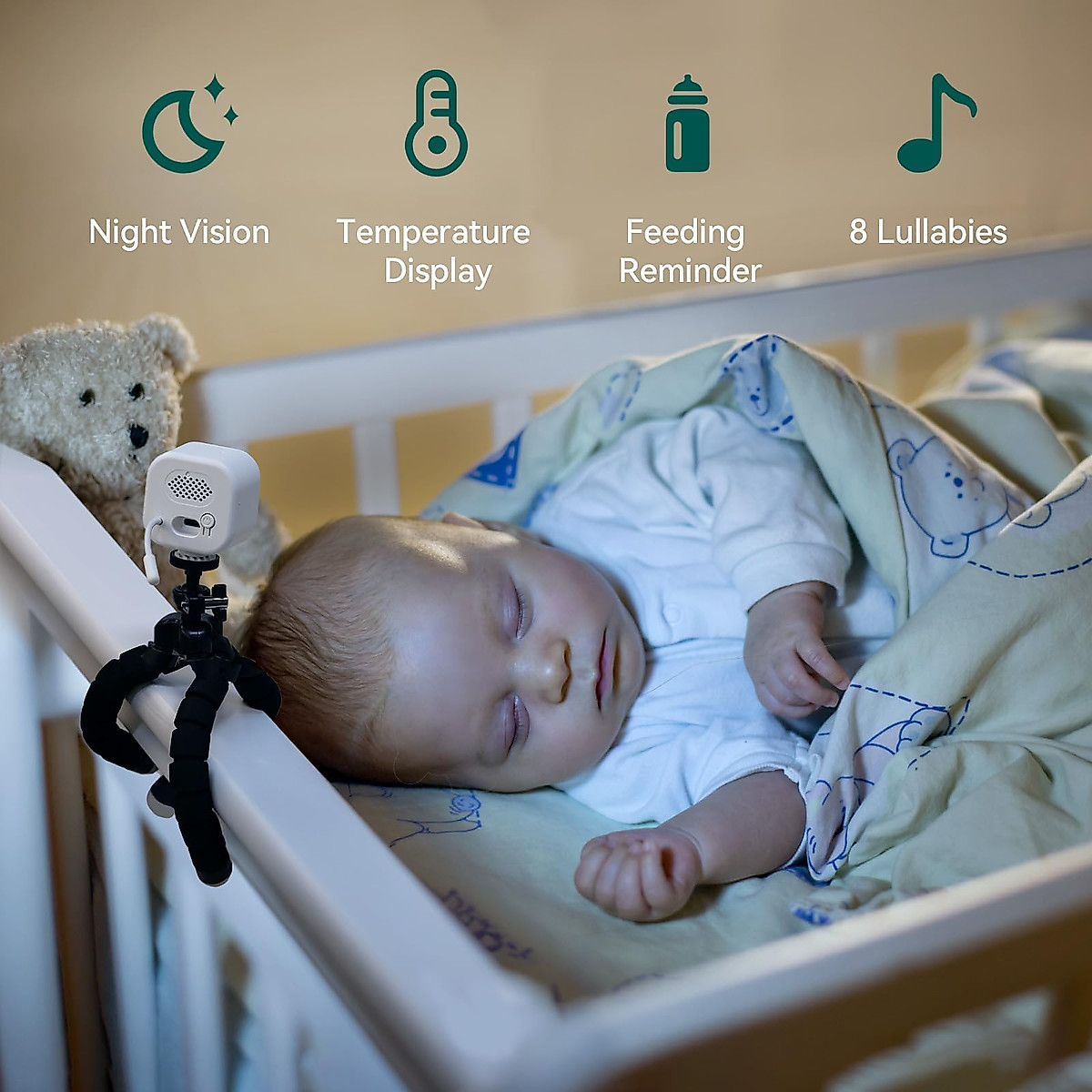BABELIO Video Baby Monitor with Camera and Audio, 2-Way Talk, Long Range up to 1000ft, No WiFi Needed, Night Vision, Temperature Sensor, Wall Mountable & Portable for Travel - Baby Camera Monitor