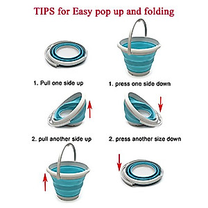 SAMMART 10L (2.6 Gallon) Collapsible Plastic Bucket - Foldable Round Tub - Portable Fishing Water Pail - Space Saving Outdoor Waterpot, Size 33cm Dia (1, Bright Blue)