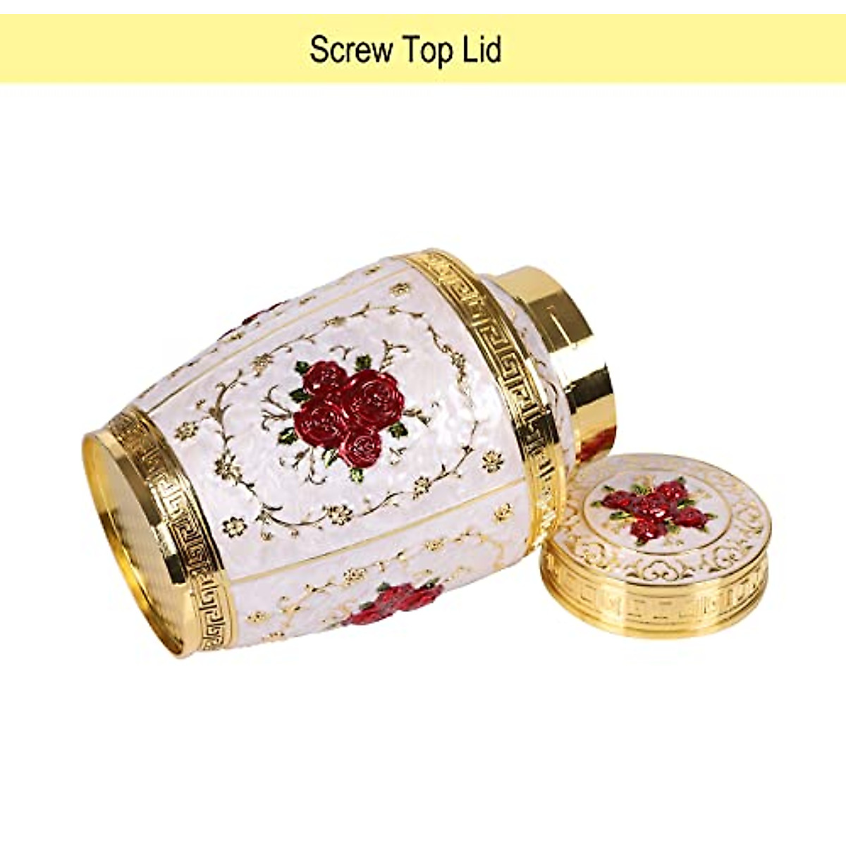 Urn for Human Ashes Adult Female - Rose Flower Cremation Urn Mom - Funeral Urn for Women Made of Zinc Alloy - Hold 200 Cubic inches of Ashes (Gold_Red)