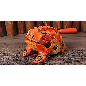 3.5" Wooden Frog Guiro Rasp Instrument - Percussion Musical Tone Block Craft (Painted Orange)