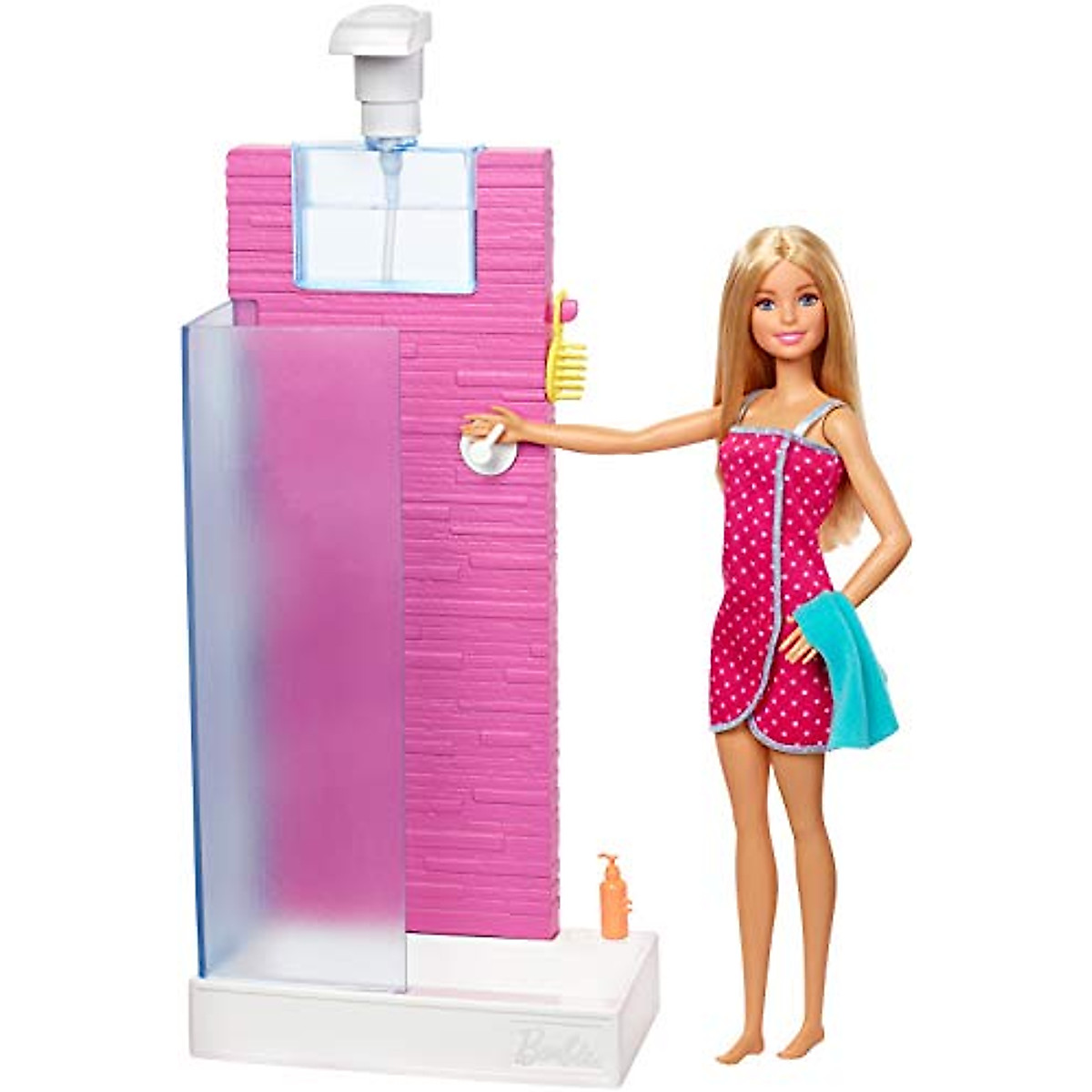 Barbie Doll and Furniture Set, Bathroom with Working Shower and Three Bath Accessories, Gift Set for 3 to 7 Year Olds​​