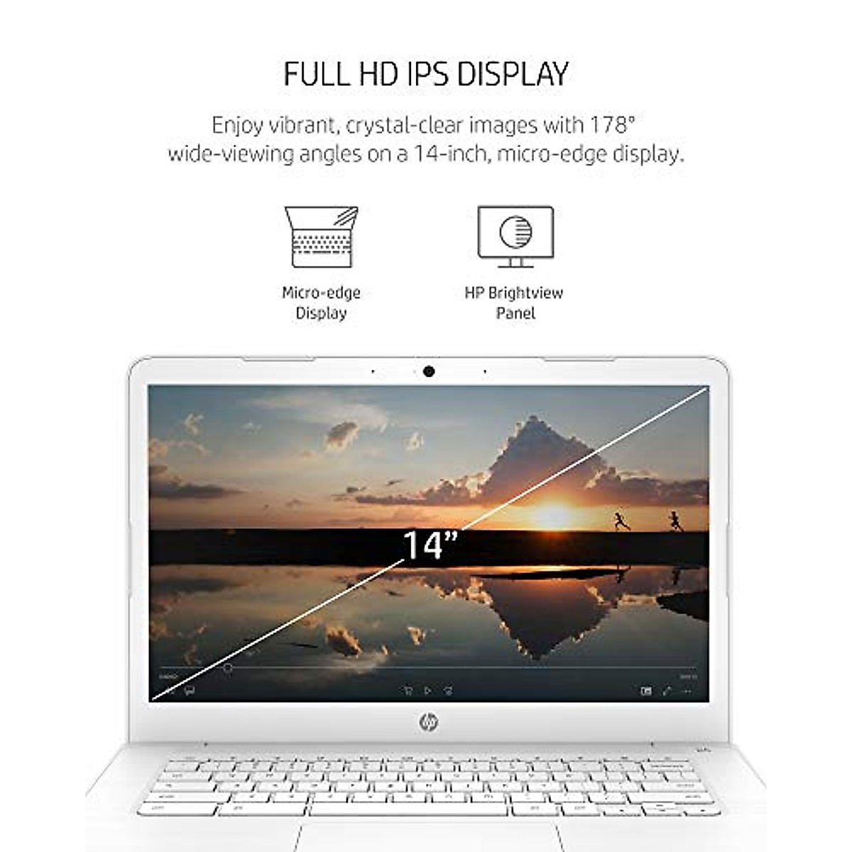 HP Chromebook 14 Laptop, Dual-core Intel Celeron Processor N3350, 4 GB RAM, 32 GB eMMC Storage, 14-inch FHD IPS Display, Google Chrome OS, Dual Speakers and Audio by B&O (14-ca051nr, 2020)
