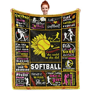 Wotail Softball Gifts for Girls, Softball Gifts, Softball Stuff, Softball Blanket, Softball Coach Gifts, Birthday Gift Idea Blanket, Softball Gifts 60"x 50"