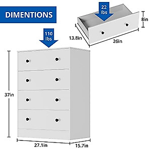Cozy Castle 4 Drawer Dresser Set of 2, White Dresser for Bedroom, 8 Drawer Dressers with Wide Chest of Drawers for Kids Bedroom, Modern Dresser for Living Room, Nursery, Hallway, White