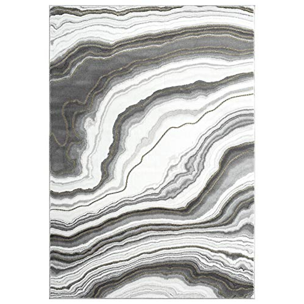 Abani 5'3" x 7'6" Rugs Contemporary Grey & Gold Granite Area Rug - Marble Swirl Grayscale Non-Shedding Dining Room Rug