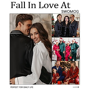 SWOMOG Women & Men Satin Pajamas Set Couple Matching Pajamas Long Sleeve Sleepwear Button Down Loungewear 2 Pcs Pj Set Women Green Medium