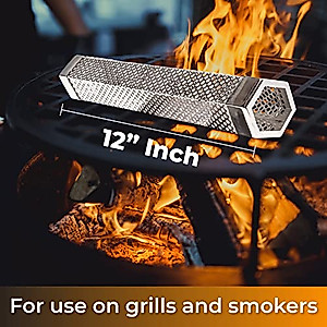 ConveniPro Pellet Smoker Tube & Heat Resistant BBQ Glove | 12 Inch Smoker Box Tube For All Electric, Gas, Charcoal Grills & Smokers | Suitable For Hot & Cold Smoking