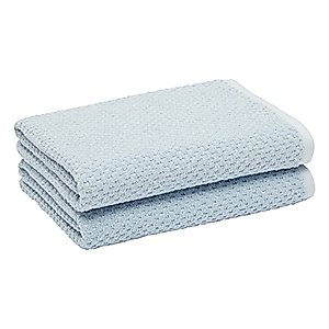 Amazon Basics Odor Resistant Textured Bath Towel, 30 x 54 Inches - 2-Pack, Light Blue
