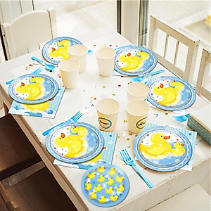 gisgfim 96 Pcs Duck Plates Duck Birthday Party Decorations Duck Disposable Paper Plate and Napkins Rubber Duck Themed party supplies for Birthday Baby Shower Gender Reveal Favors for 24 Guests