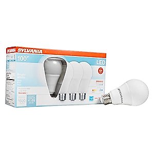 Sylvania A19 LED Light Bulb, 100W = 16W, Dimmable, Medium Base, Frosted Finish, 1600 Lumens, 3500K, Bright White - 4 Pack (40738)
