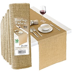 Burlap Table Runners, 12 x 108 Inch - 10 Pack Outdoor Table Runners, Rustic Burlap Table Runner, Thanksgiving Table Runners, Fall Table Runner, Jute Table Runner, Farmhouse Decor, Natural Color Edge