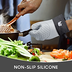 Oven Mitts, Heat Resistant Silicone Oven Mitt with Soft Cotton Lining 2 Pack Oven Mitts and Pot Holders Sets Perfect for BBQ, Baking and Cooking