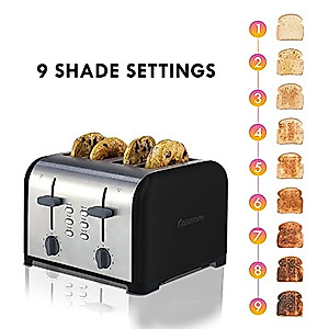 Kenmore 4-Slice Toaster, Black Stainless Steel, Dual Controls, Extra Wide Slots, Bagel and Defrost Functions, 9 Browning Levels, Removable Crumb Trays, for Bread, Toast, English Muffin, Toaster Strudel