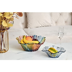 YITONGDA 2-Pack,11.8-inch 7.5-inch,Colorfu Glass Fruit Bowl,Candy Bowl,Snacks Bowl,Salad and Vegetables Bowl for Home and Kitchen,Country Style