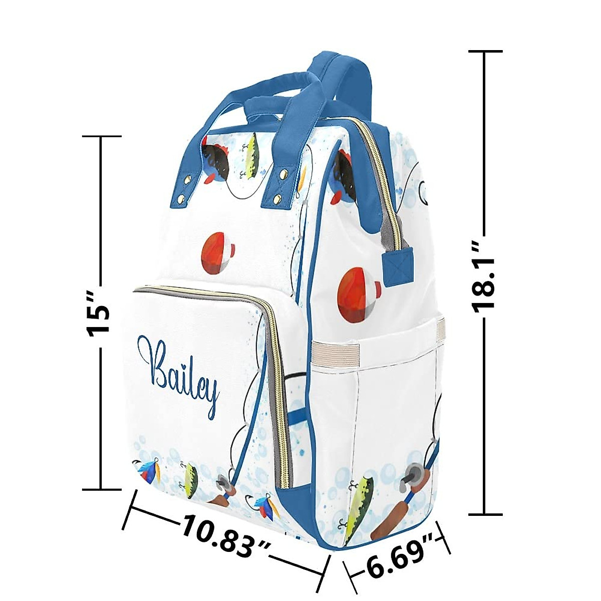 XOZOTY Funny Fishing Diaper Bags Backpack with Name Personalized Nursing Nappy Bag Travel Tote Bag Gifts