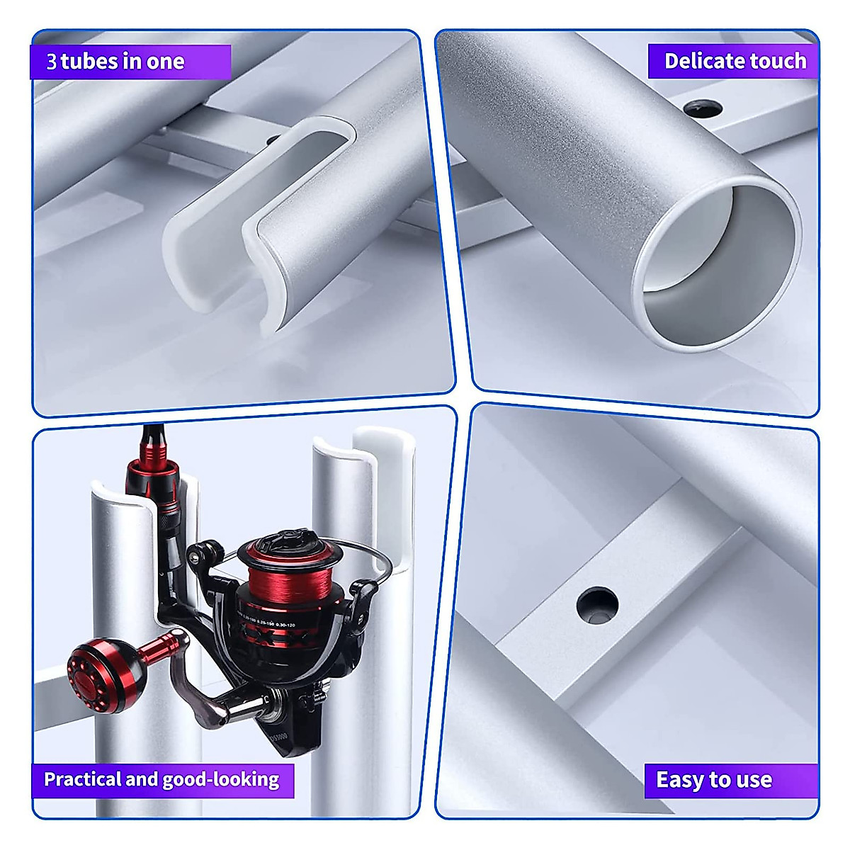 3 Tube Aluminium Fishing Rod Holders, 3 Link Wall-Mounted Pod Rack, Be Suitable for Marine Boat Yacht Camper RV