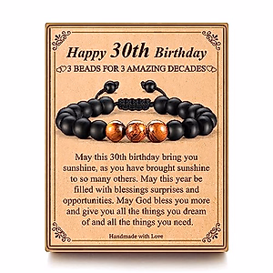 MONOZO 30th Birthday Gifts for Him, 30th Birthday Decorations for Him, 30 Year Old Birthday Gifts for Men, Natural Stone Bracelet Happy Birthday Gifts for 30 Year Old Men Him Dad Boyfriend Son