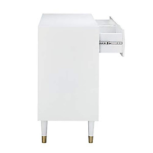 Linon Home Décor Sheerah Six Drawer Geo Texture White Dresser, Gold