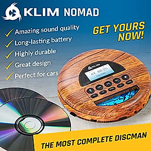 KLIM Nomad Wood + Portable CD Player Walkman + Long-Lasting Battery + Includes Headphones + Radio FM + Compatible MP3 CD Player Portable + TF Card, Radio FM, Bluetooth + Ideal for Cars + New 2022