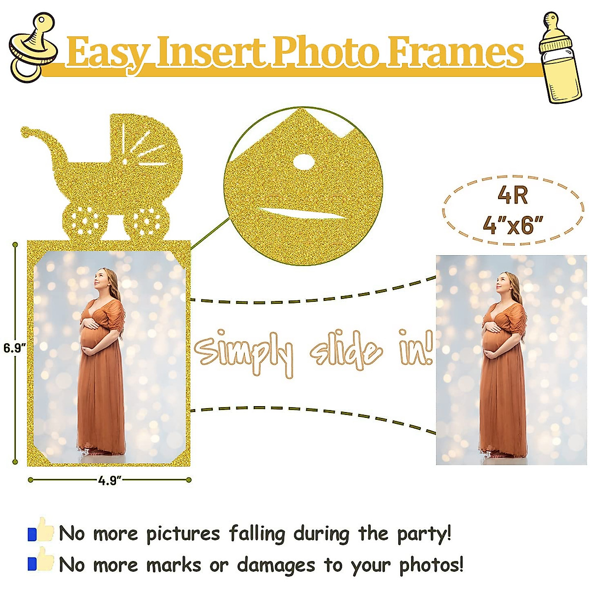 Baby Shower Decorations Gold- Welcome Baby Banner Pre-Strung & Baby Shower Photo Banner for Girls or Boys Baby Shower Gender Reveal Party Decor Supplies Baby Party Photo Booth Props