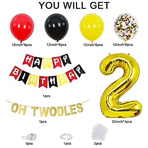 Cartoon Mouse 2nd Birthday Party Supplies Oh Twodles Theme Party Decorations Includes birthday Banner,Latex Balloons for Boy Girls Kids Mouse Theme Birthday Decorations