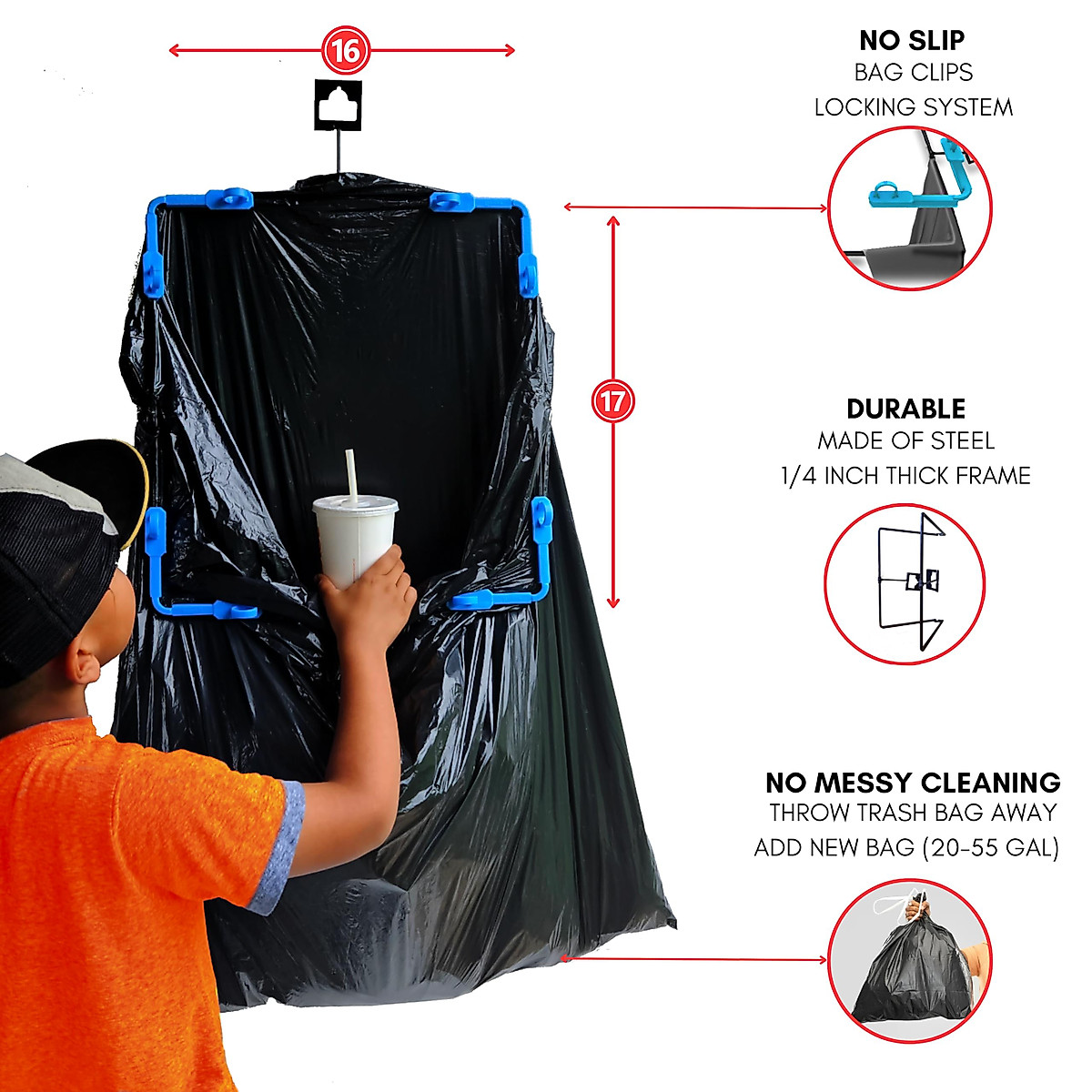 Hanging trash bag holder stand collapsible metal support rack for 20-33 gallon trash bags Portable waste bin for camping leaves laundry storage party picnic and outdoor trash can includes carry bag