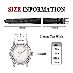 Narako Alligator Style Genuine Leather Watch Bands Genuine Calf Leather Replacement Watch Strap with Stainless Metal Buckle Clasp 12mm 14mm 16mm 18mm 20mm 22mm 24mm for Men and Women (12mm, Black)