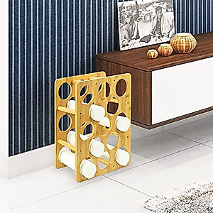 Diosbles Bamboo Countertop Wine Rack, Luxurious Wine Holder, Wine Bottles Organizer Stand, Water Bottle Organizer, Holds 13 Bottles