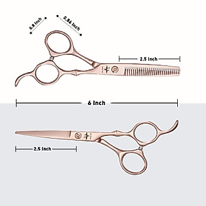 PURPLEBIRD Hair Cutting Scissors Thinning Shear Set Professional Barber 6 inch Texturizing Blending Shear Razor Edge Haircut Styling Kit for Men, Women, and Kids, Japanese Stainless Steel, Rose Gold