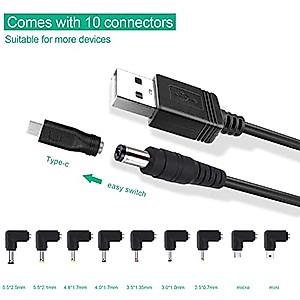 Universal USB to DC 5.5x2.1mm Plug Power Charging Cable with 10 Connectors for Router, Mini Fan, Speaker, Camera, Smart Phone and More Electronics Devices(5FT, DC10+1)