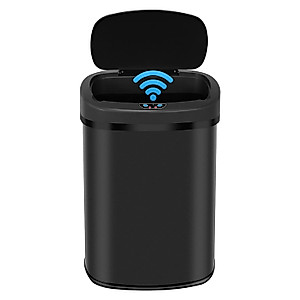 Bigacc 13 Gallon 50 Liter Kitchen Trash Can with Touch-Free & Motion Sensor, Automatic Stainless-Steel Garbage Can, Anti-Fingerprint Mute Designed Trash Bin-Black
